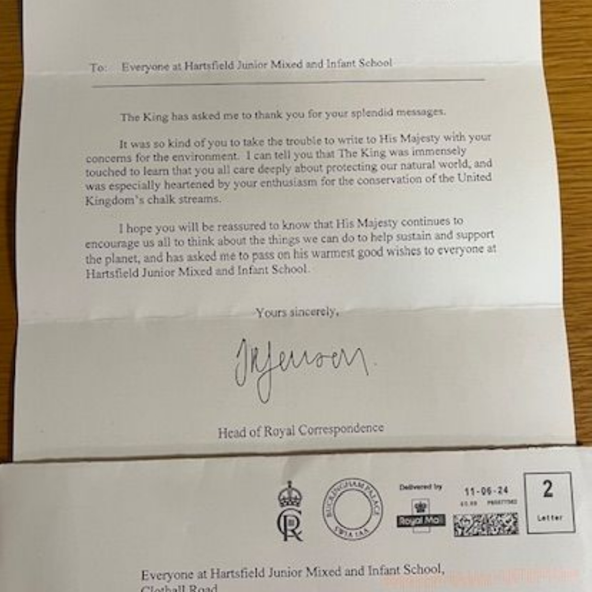 Hartsfield JMI School - Royal Reply
